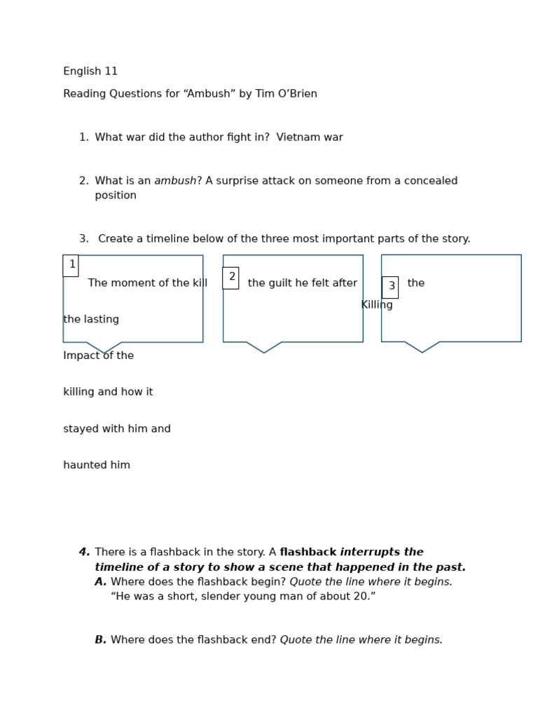 "Ambush" Reading Questions Guide | PDF
