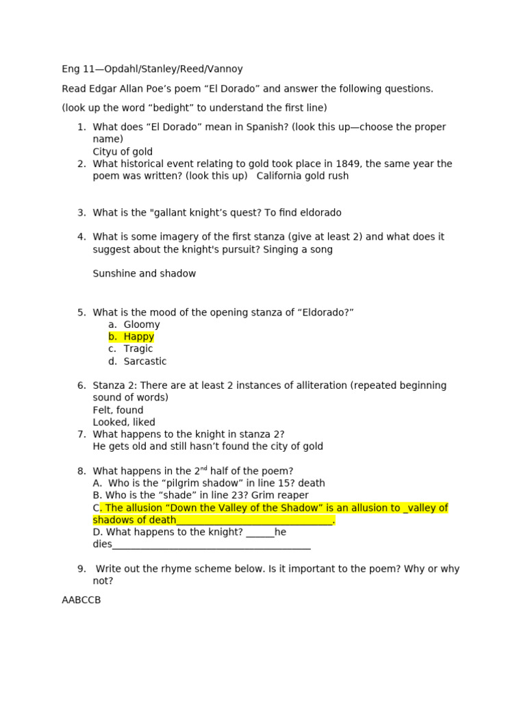 Analysis of Poe's "El Dorado" Poem | PDF