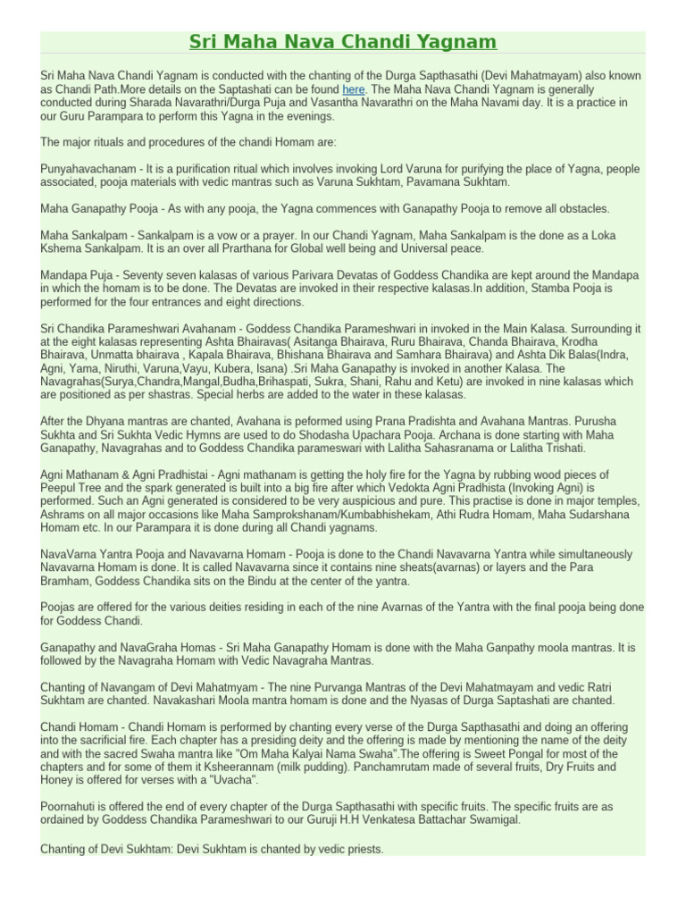 Sri Maha Nava Chandi Yagnam | PDF | Hindu Deities | Indian Religions