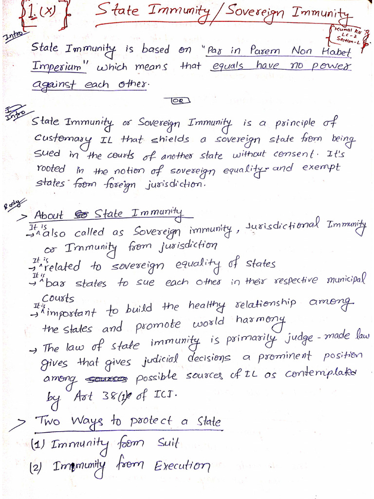 State Immunity Sovereign Immunity, Topic 01(x) 1 | PDF