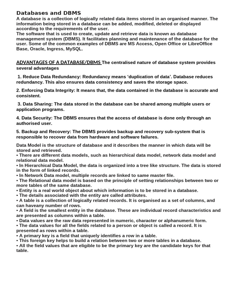 Databases and DBMS | PDF | Databases | Table (Database) Databases and DBMS | PDF | Databases | Table (Database)