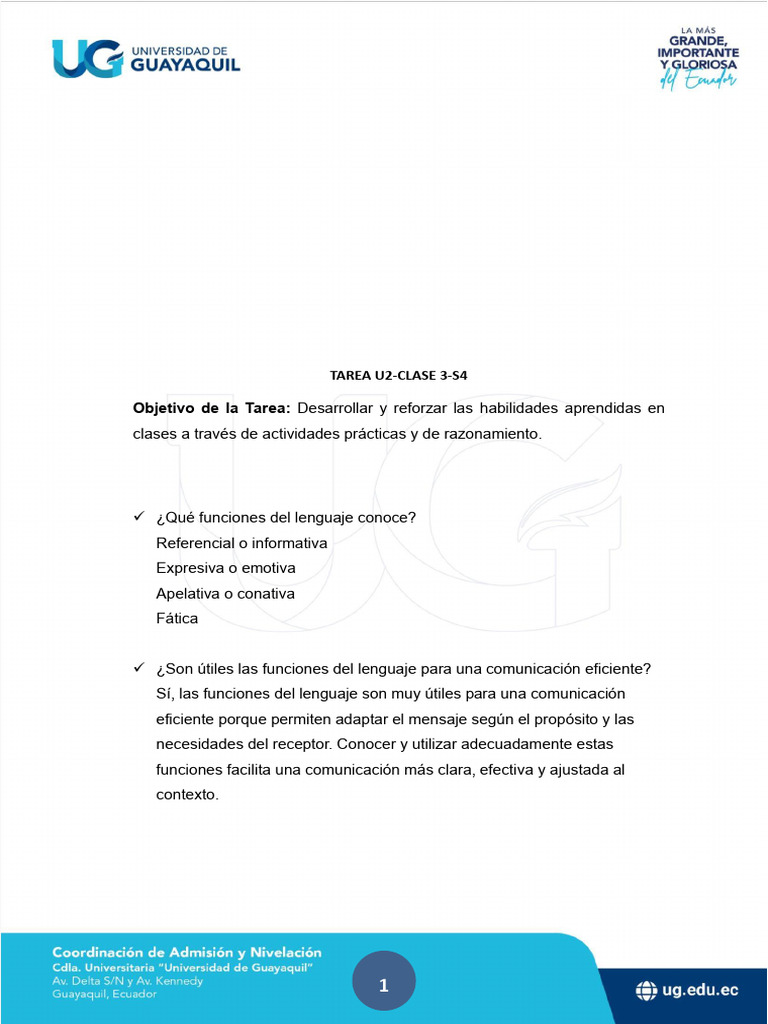 Tarea U2 - Clase 3 - S4 | PDF | Comunicación | Cognición