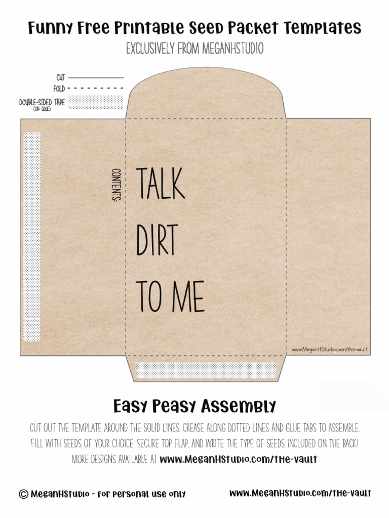 Printable Seed Packet Template: Talk Dirt To Me Craft | PDF