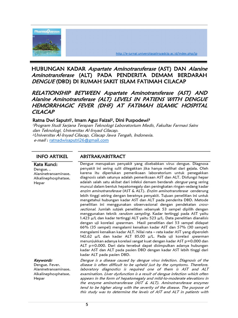 Hubungan Kadar AST dan ALT pada DBD | PDF