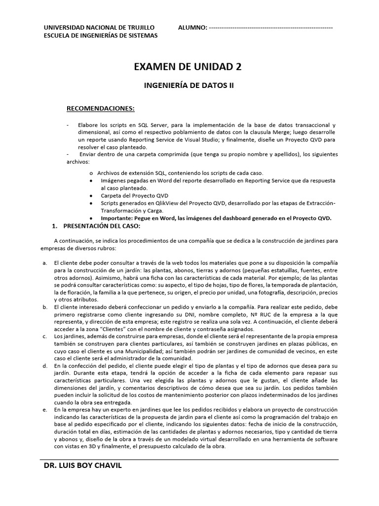 Examen Unidad 2-2024-Ii Ing. Datos Ii | PDF | Presupuesto | Servidor SQL de Microsoft