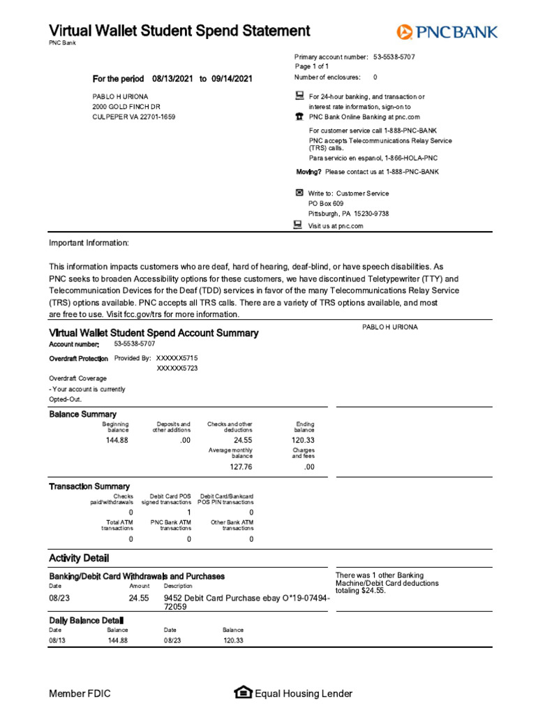 PNC Bank Statement Sep 14 2021 | PDF