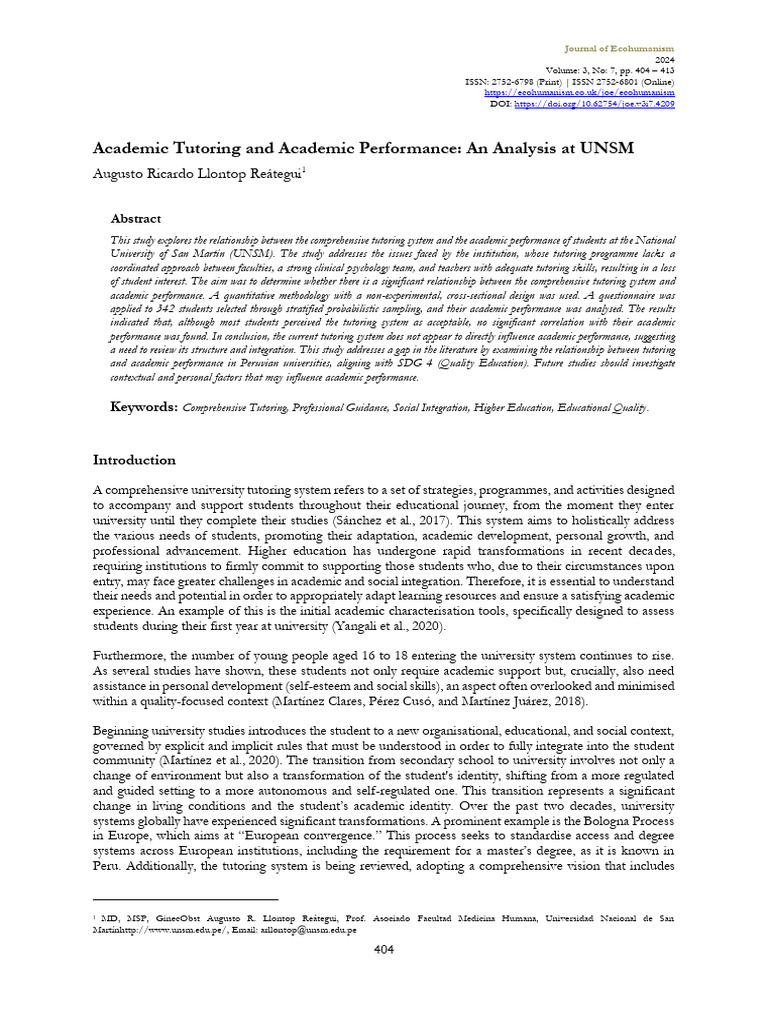Academic Tutoring and Academic Performance An Anal | PDF | University ...