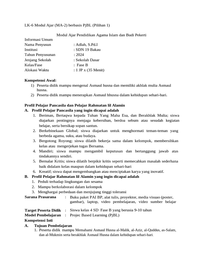 Modul Ajar LK 6 | PDF