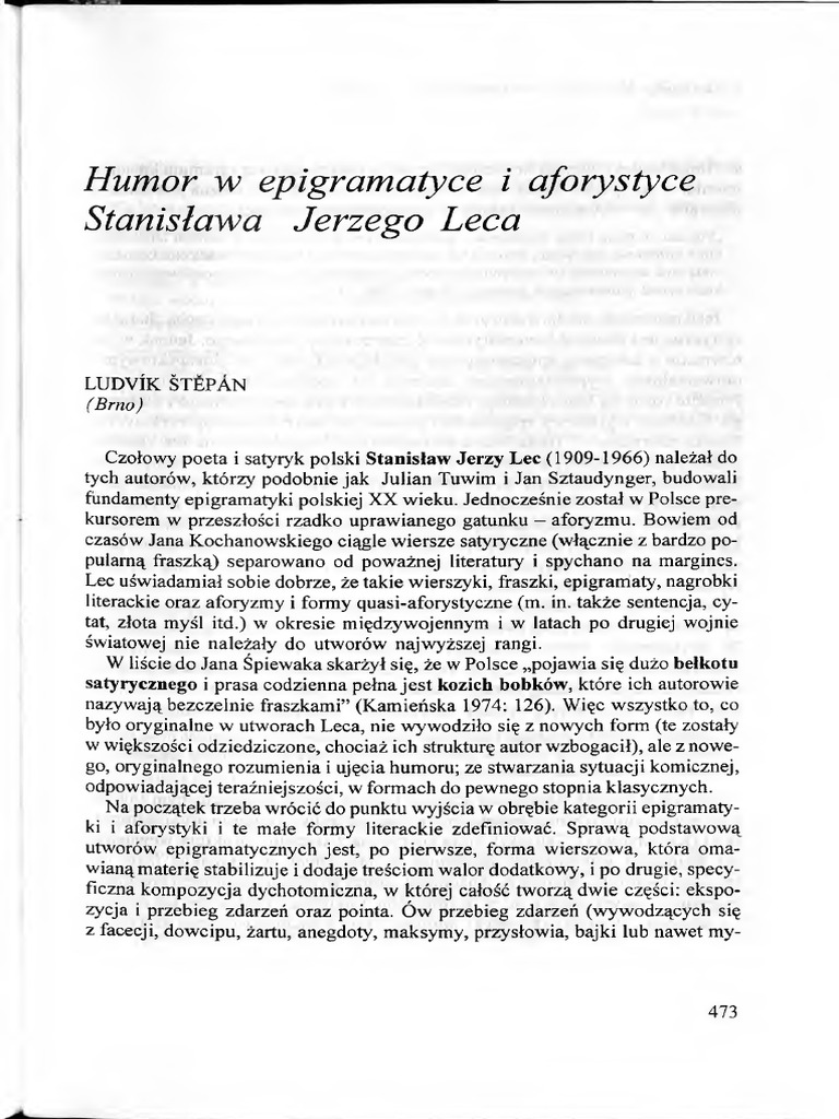 Humor W Epigramatyce I Aforystyce Stanislawa Jerzego Leca | PDF