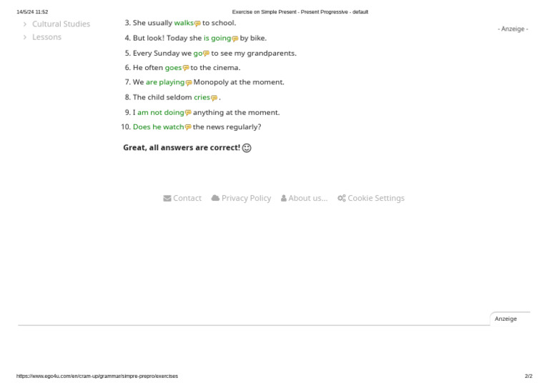 Exercise On Simple Present - Present Progressive - Default | PDF