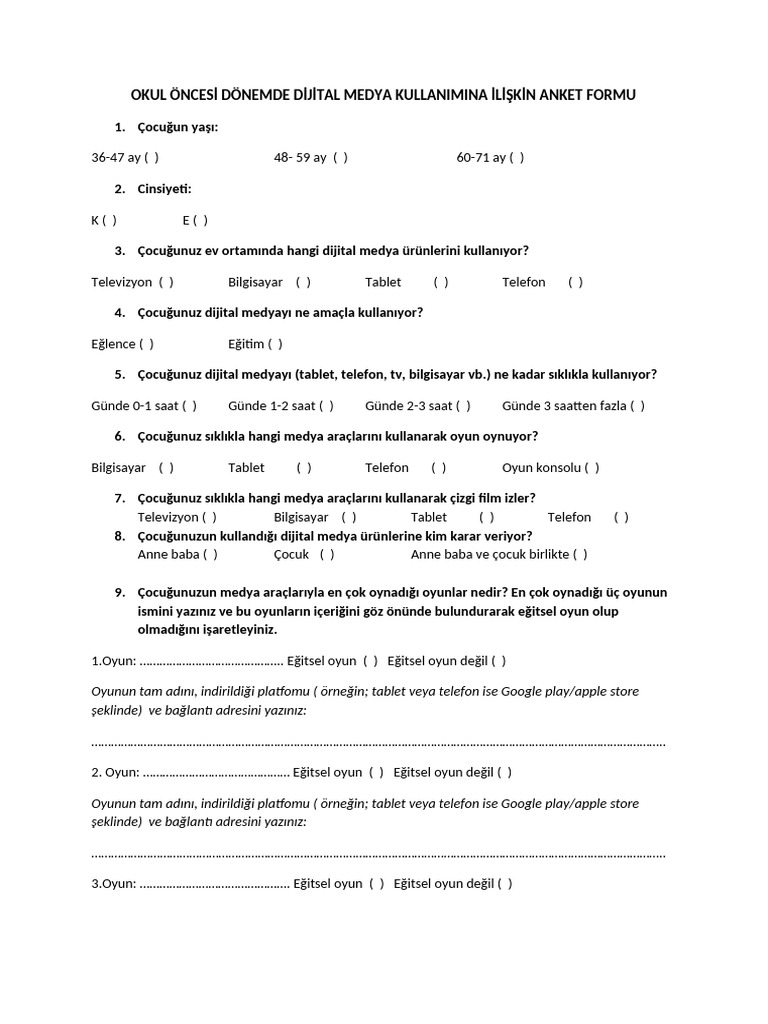 çocuk ve medya anket formu son hali | PDF
