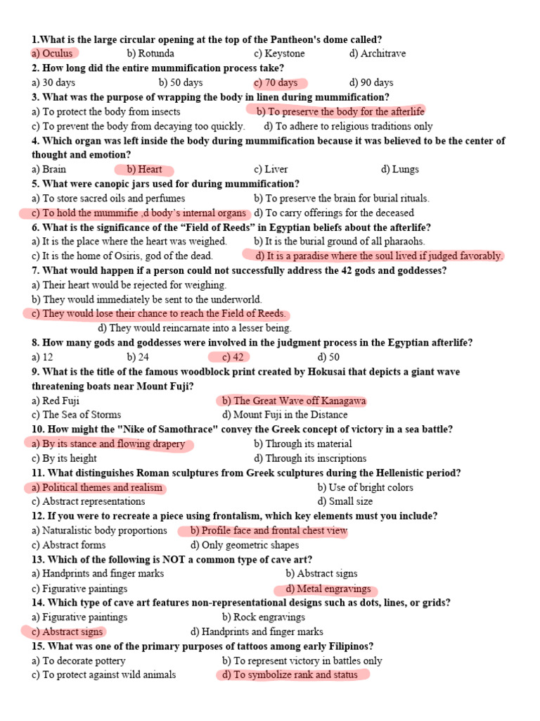 Unit - Exam Highlighted Answers | PDF | Mummy | Ancient Egypt
