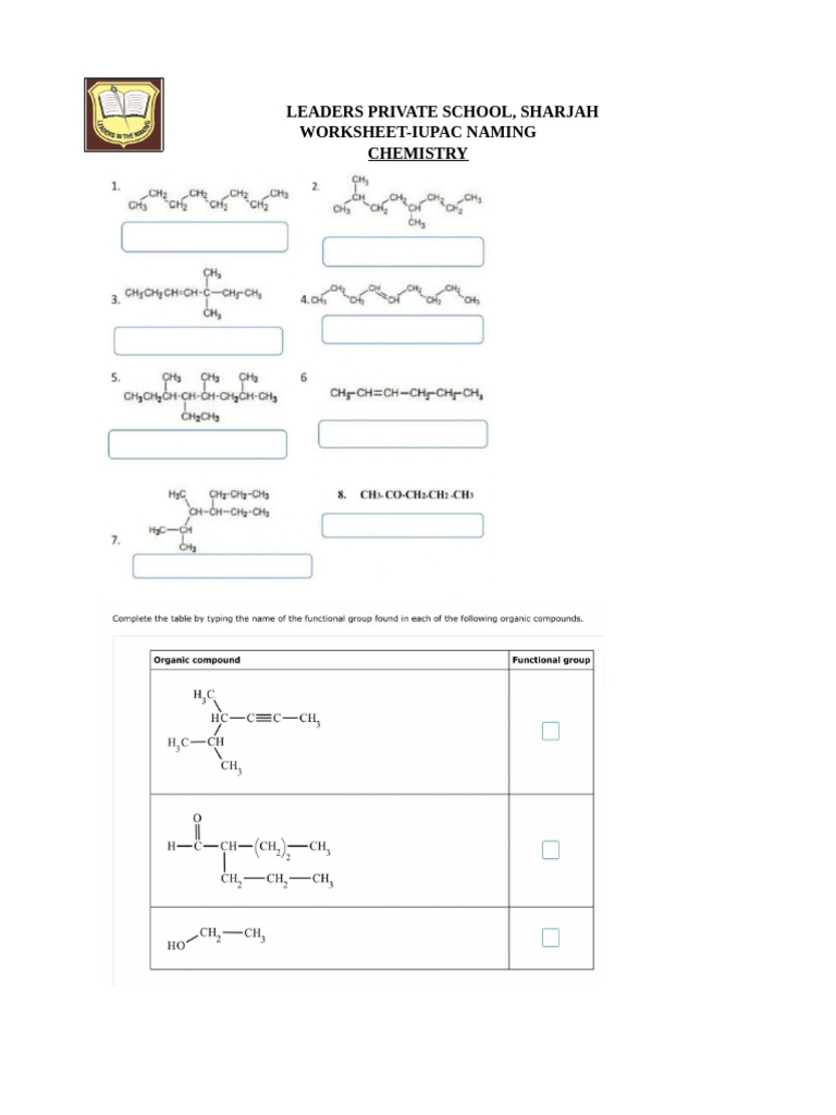 IUPAC NAMING WORKSHEET-24-25 | PDF