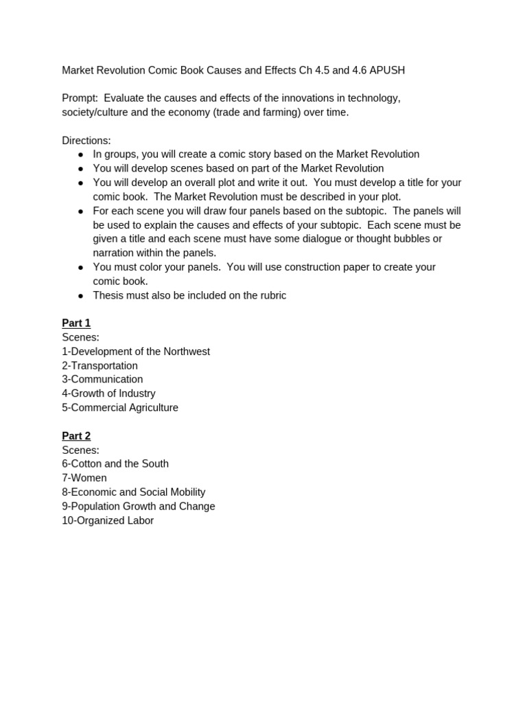 Market Revolution Comic Book Project Guide | PDF