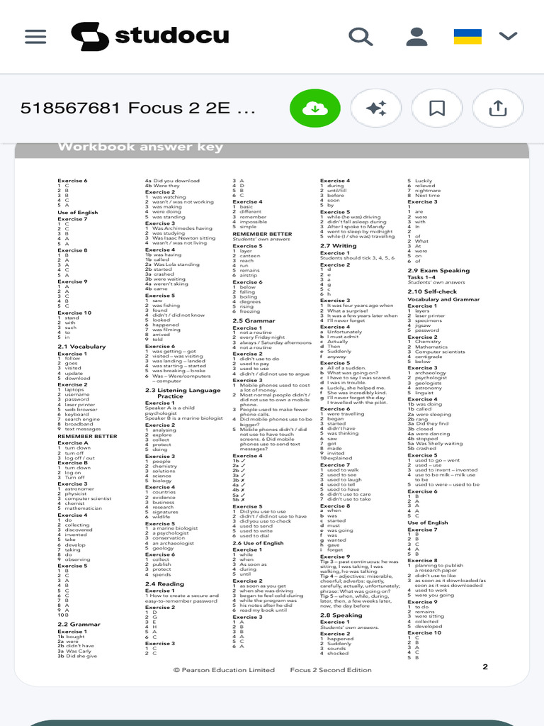 Focus 2 2E Workbook Answers - 1 Vocabulary Exercise 1 1 Unsociable 2 Boring 3 Relaxed 4 ...