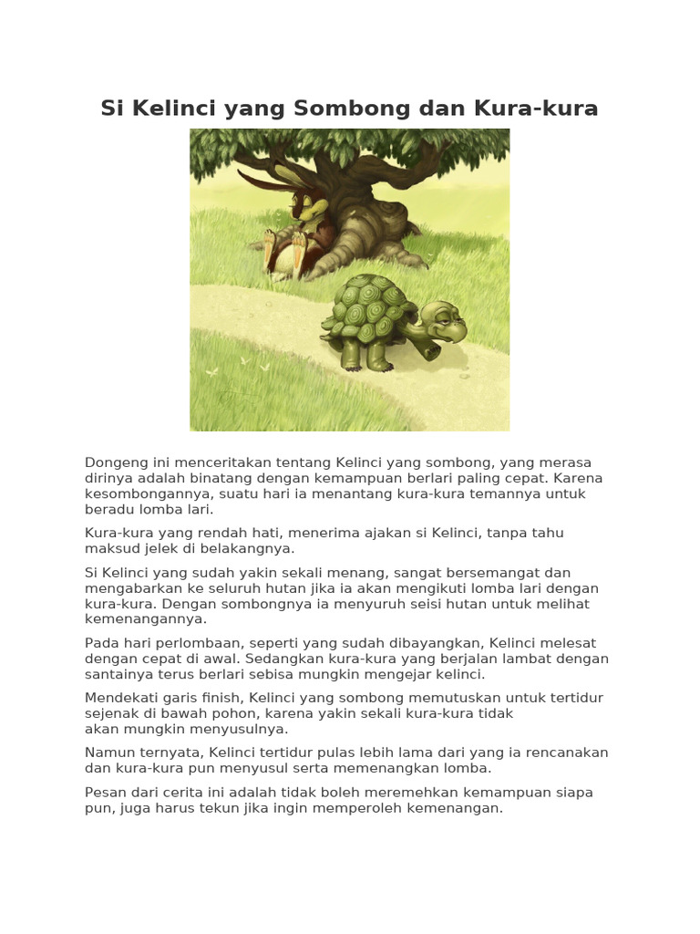 Cerita Dongeng Si Kelinci yang Sombong dan Kura | PDF