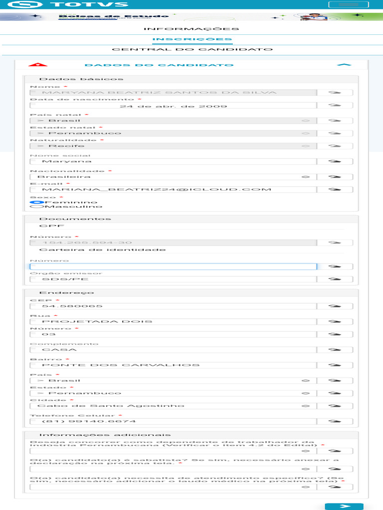 TOTVS Educacional Processo Seletivo | PDF
