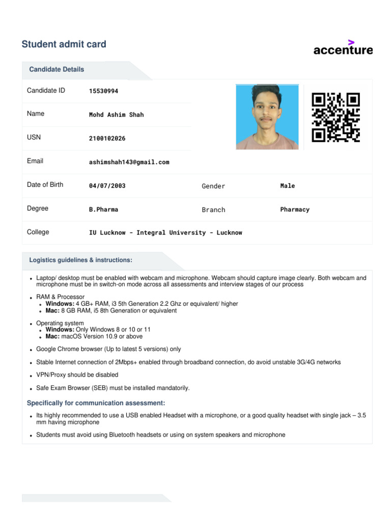 Accenture Admit Card | PDF | Privacy | Employment