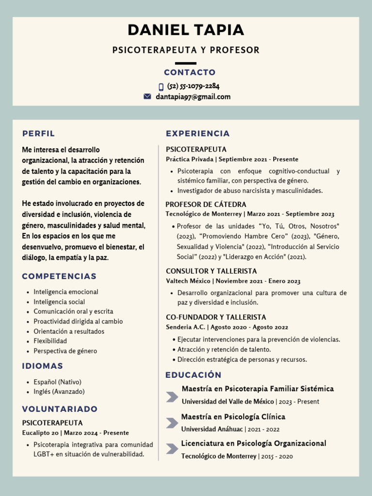 CV Daniel Tapia | PDF | Psicoterapia | Sicología
