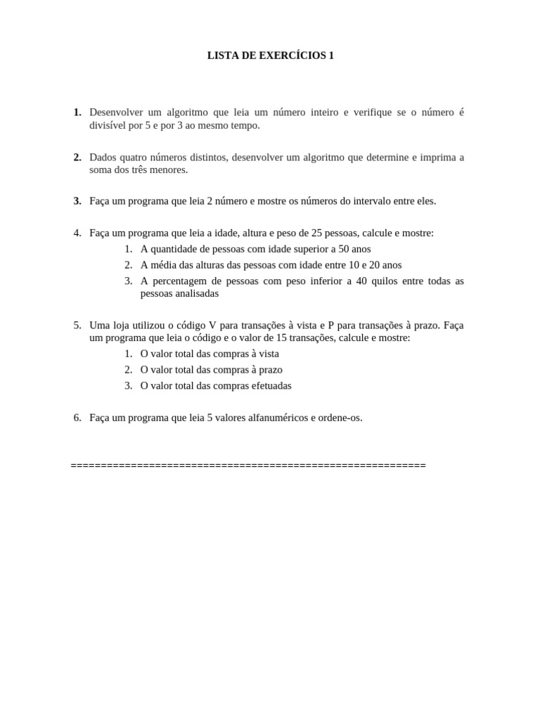 Lista Exercicios | PDF