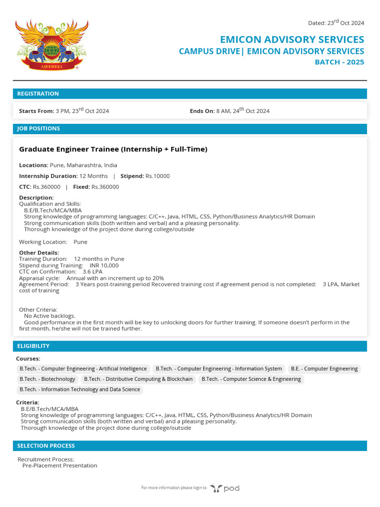 EMICON Pune Campus Drive 2025 | PDF | Science | Computer Science