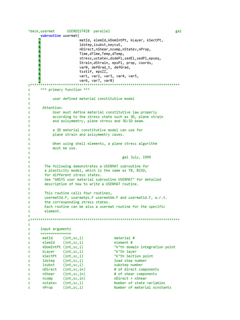 Usermat ANSYS | PDF | Young's Modulus | Elasticity (Physics)