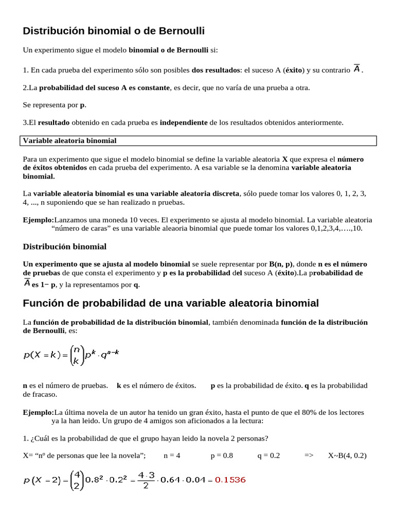 Distribución Binomial: Conceptos y Ejemplos | PDF | Teoría de ...