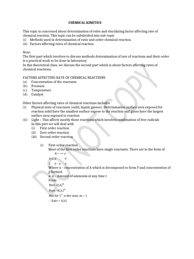 CHEMICAL KINETICS | PDF | Buffer Solution | Reaction Rate