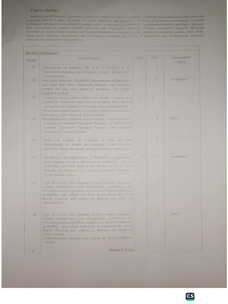 COURSE CONTENT PROB & STAT | PDF