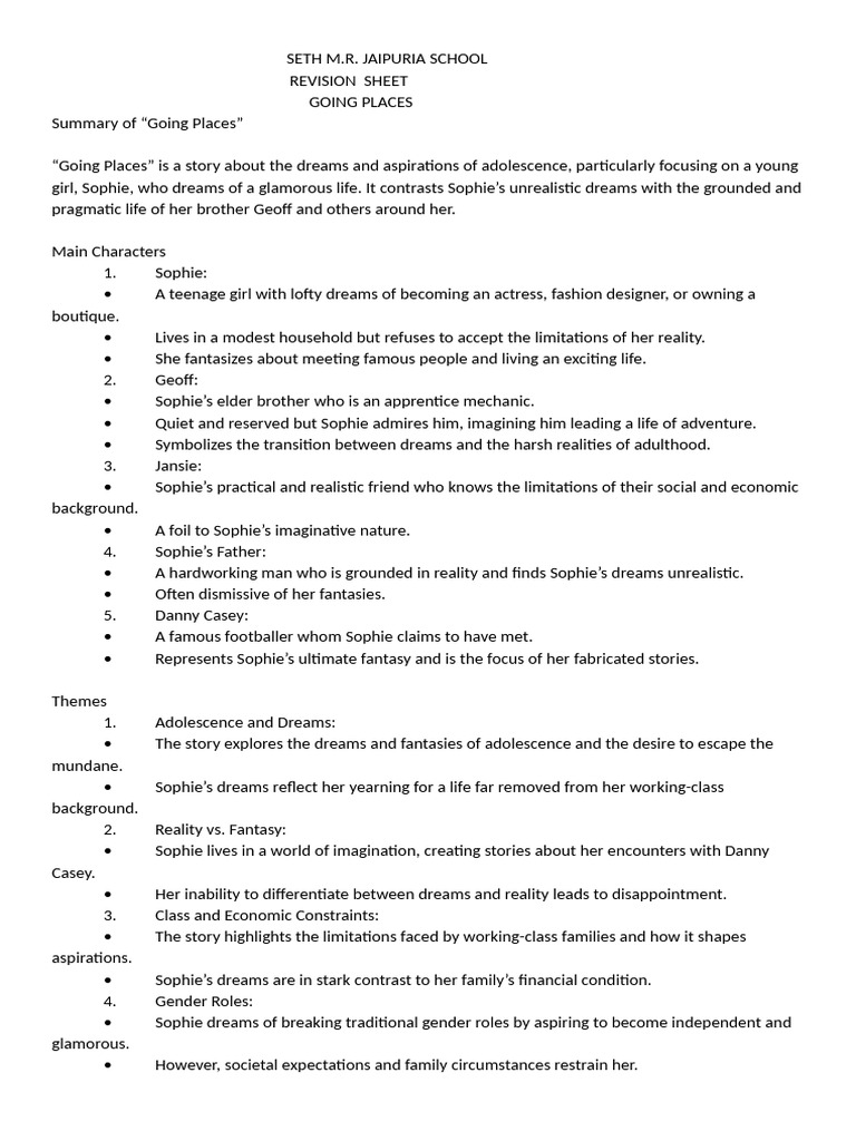 Going Places Revision Sheet | PDF