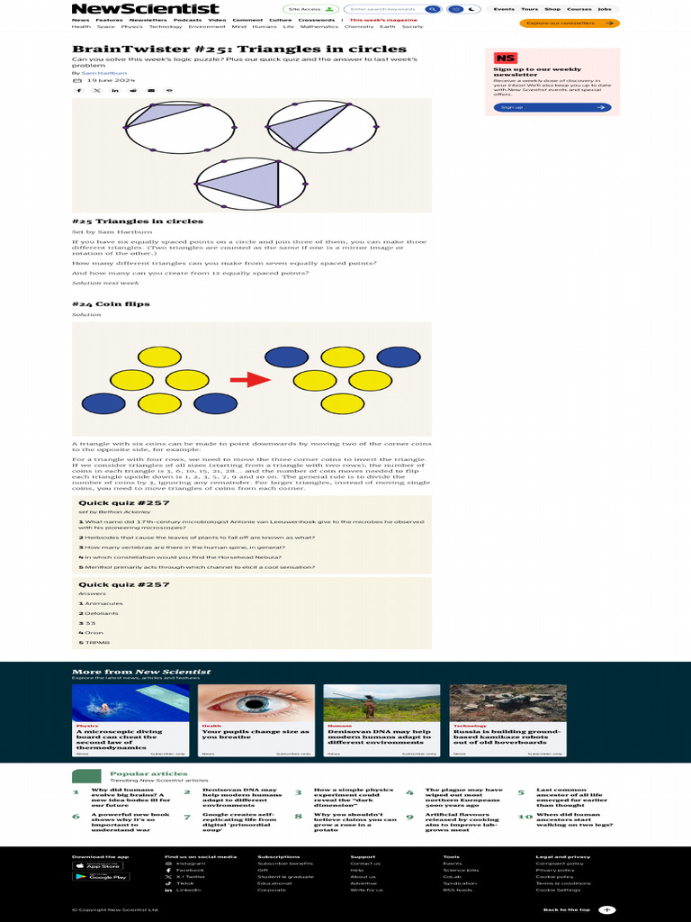 BrainTwister #25 - Triangles in Circles - New Scientist 2 | PDF