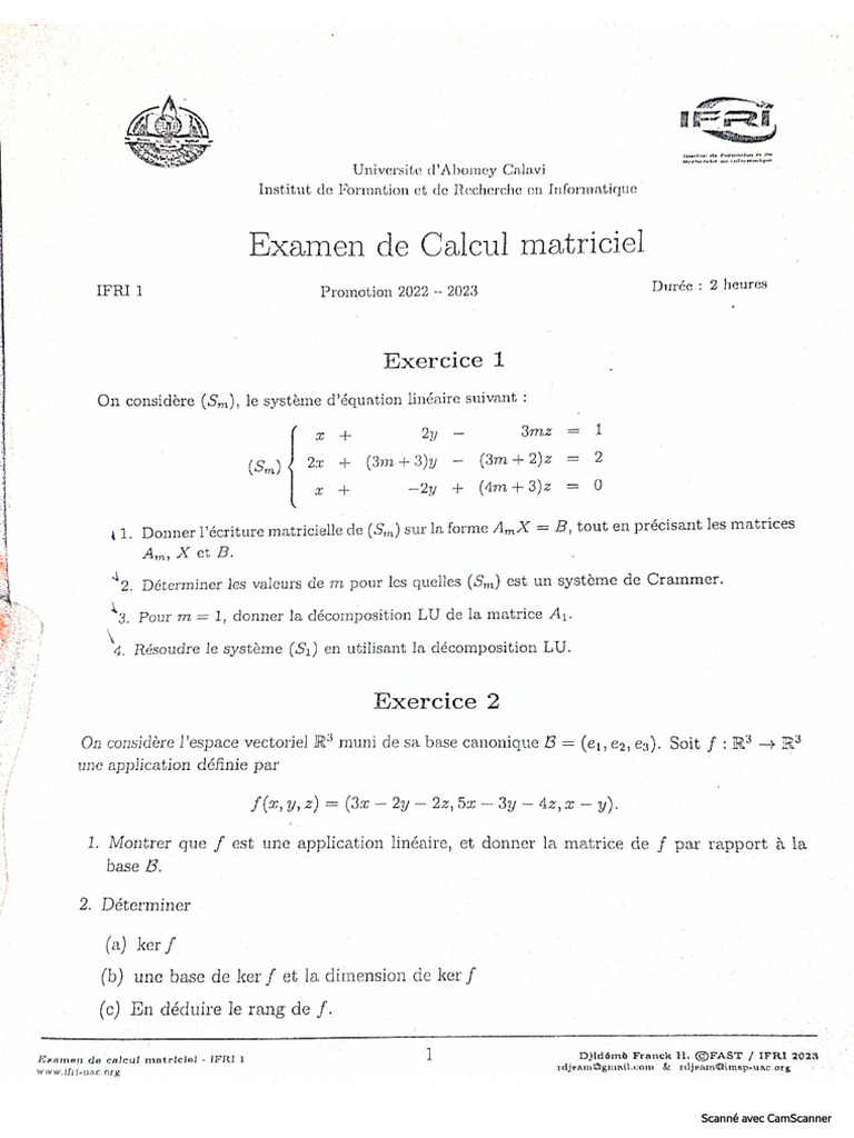 Calcul Matriciel | PDF