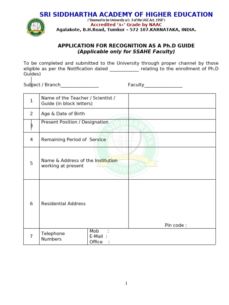 Ph.D. Guide Recognition Application Form | PDF | Doctor Of Philosophy ...