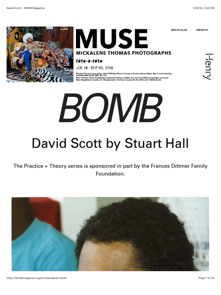 Hall With David Scott - BOMB Magazine (2005) | PDF | Modernity | Michel ...
