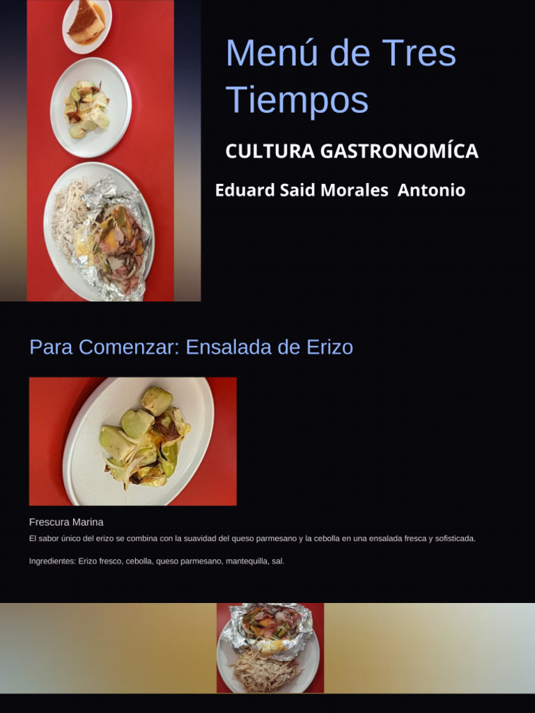 Menu de Tres Tiempos Un Viaje Culinario - PPTX 20241211 095231 0000 | PDF