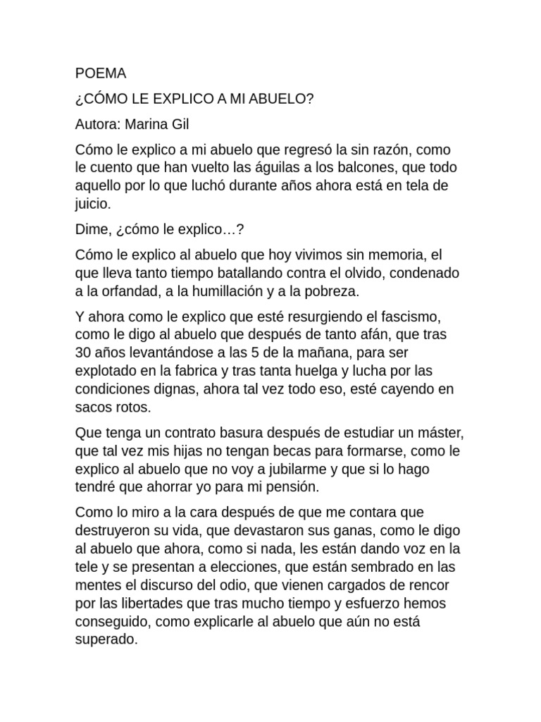 Poema Como Le Explico Al Abuelo | PDF