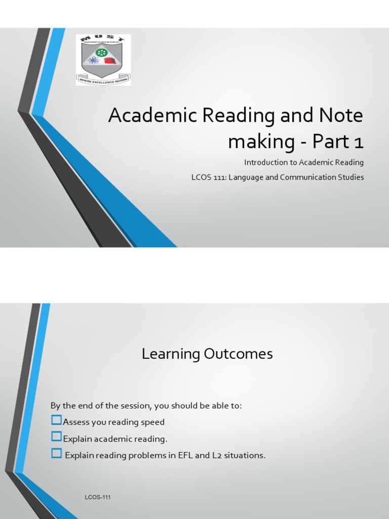 Lecture 3 - Academic Reading and Note Making Part 1 | PDF | Learning ...