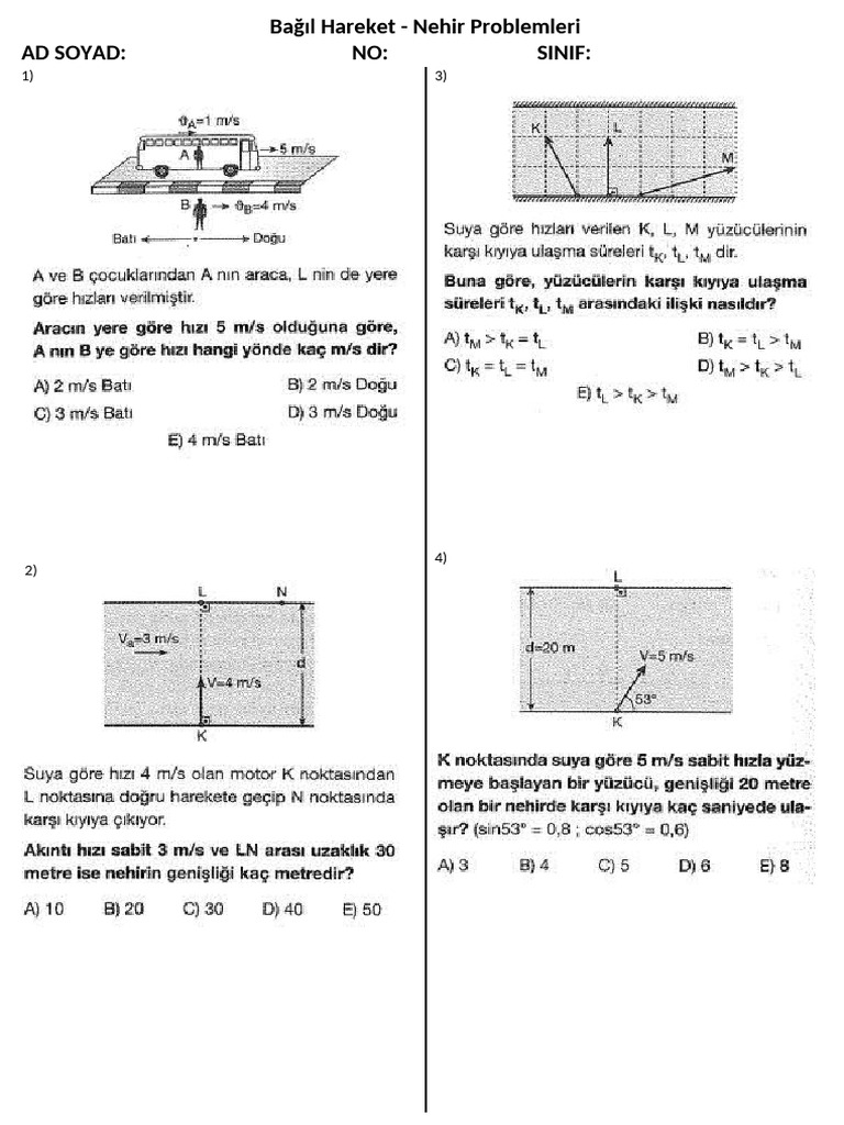 Bağıl Hareket - Nehir Problemleri | PDF