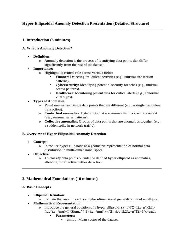 Hyper Ellipsoidal Anomaly Detection Presentation | PDF | Machine Learning | Applied Mathematics