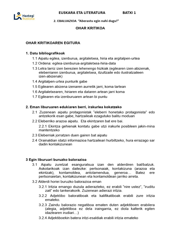 Ohar Kritikoaren Egitura | PDF