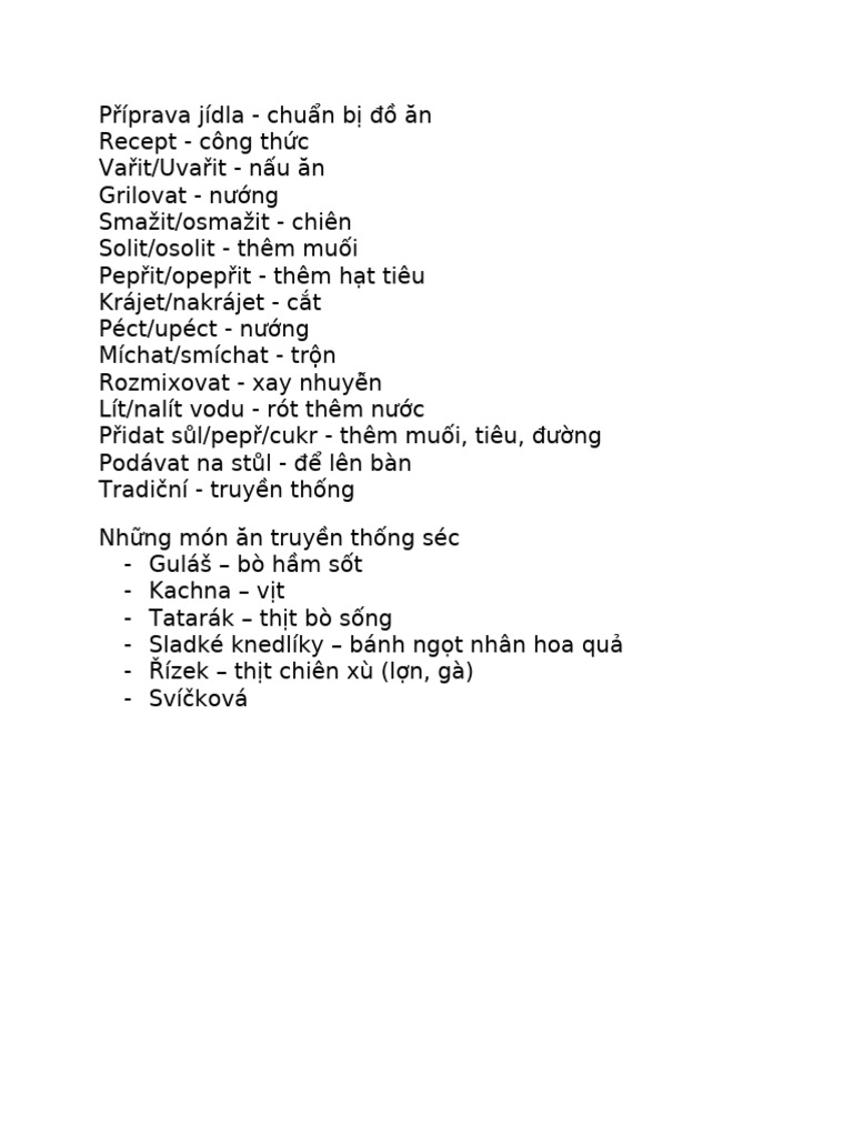 Jídlo A Pití Từ Vựng | PDF