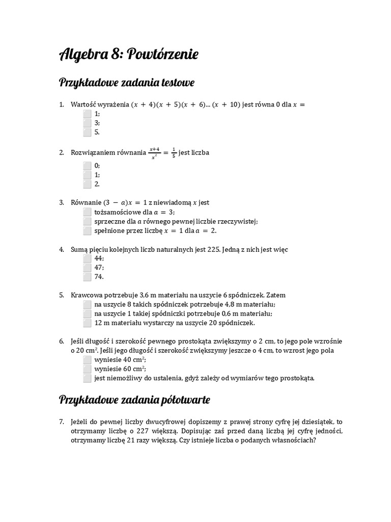 Alg 8, Powt + JPZ | PDF