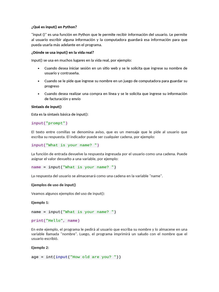Guía Básica de input() en Python | PDF