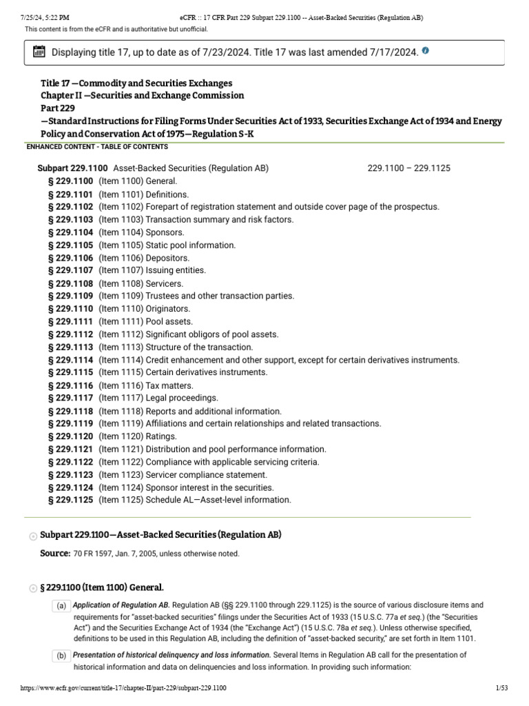 eCFR - 17 CFR Part 229 Subpart 229.1100 - Asset-Backed Securities ...