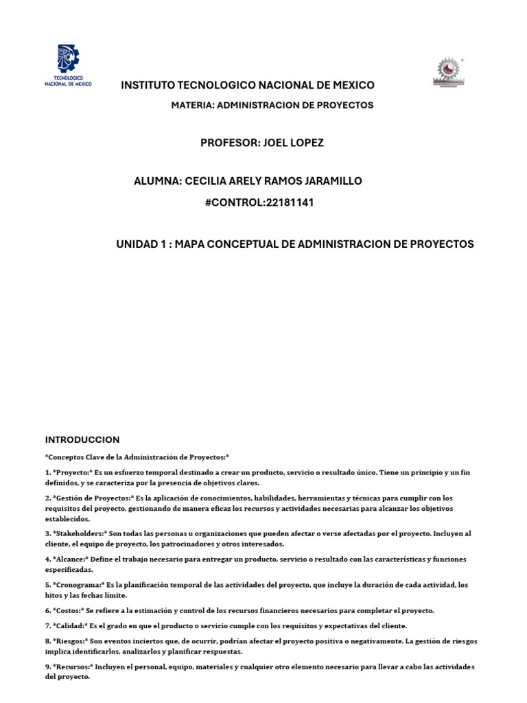 Ramos Jaramillo - Cecilia Arely - Mapa Conceptual Admin de Proyectos | PDF | Gestión de ...