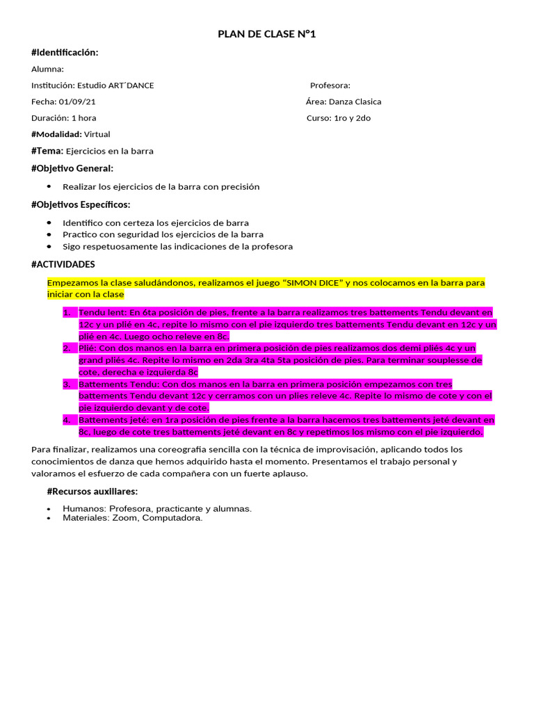 MODELO DE PLAN DE CLASE | PDF