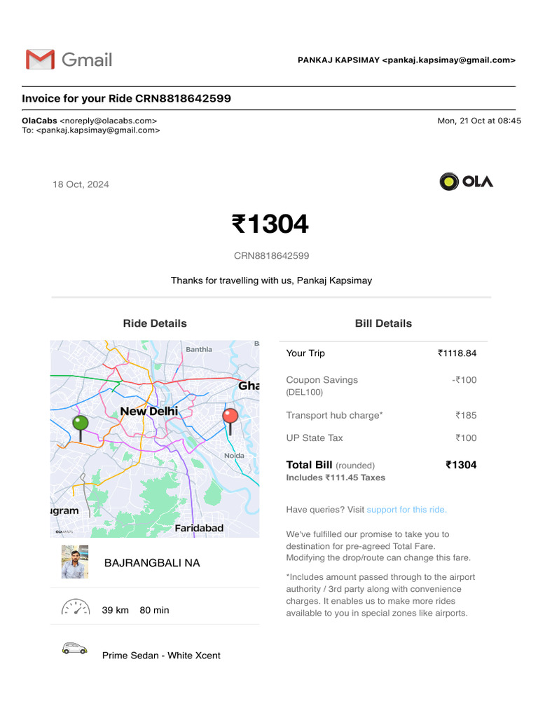 Invoice For Your Ride CRN8818642599 | PDF | Public Transport | Transport