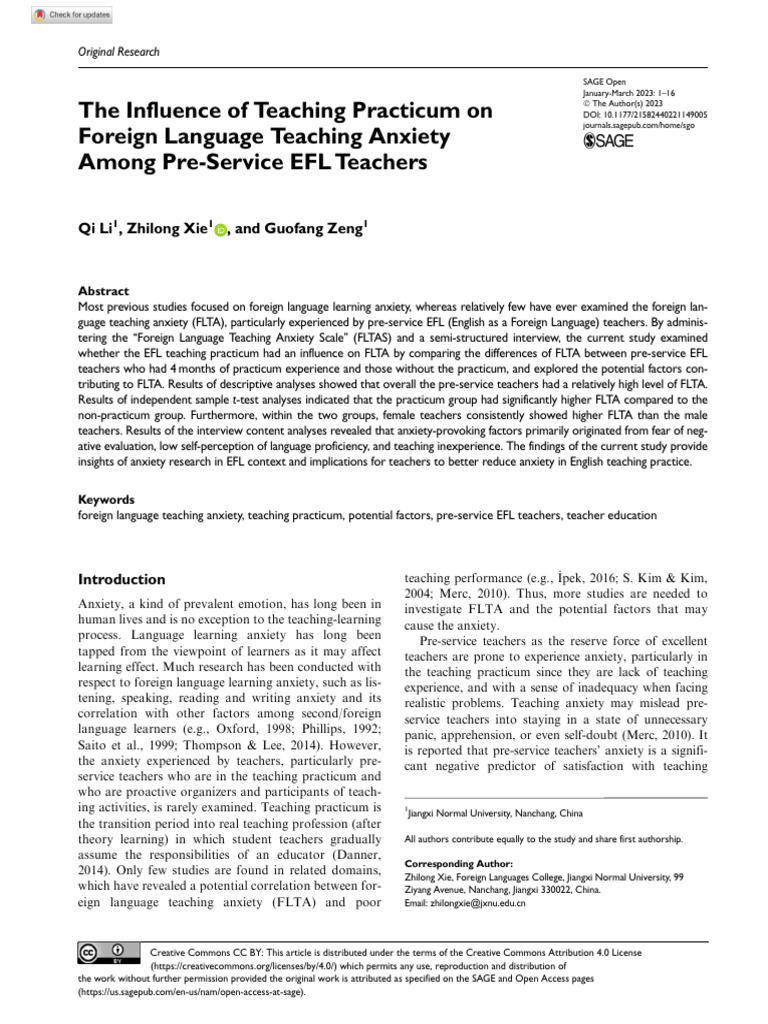The Influence of Teaching Practicum on Foreign Language Teaching ...