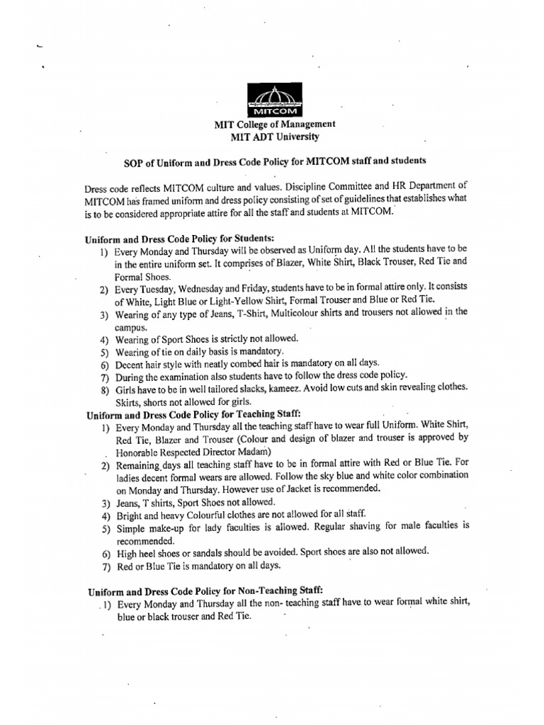 Dress Code For Student and Staff | PDF