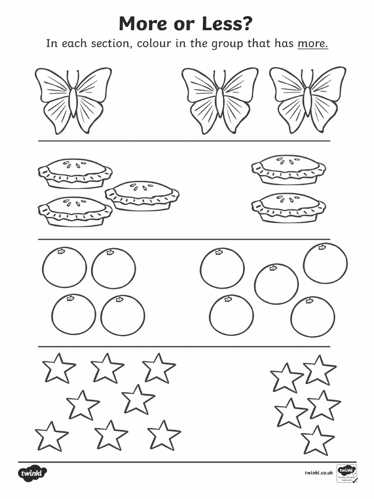 More or Less Colouring Activity | PDF